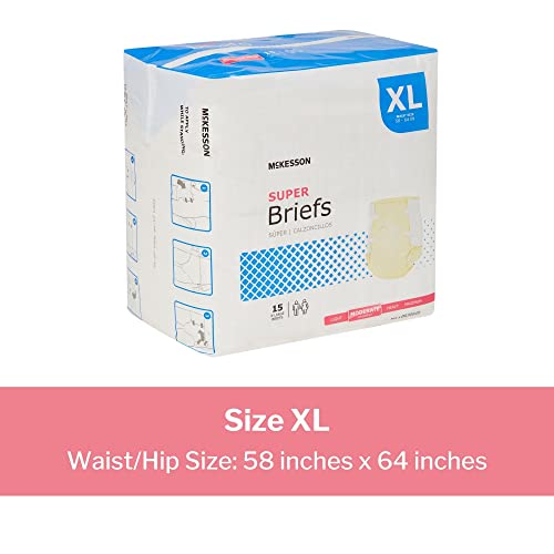 McKesson Super Briefs, Incontinence, Moderate Absorbency, XL, 15 Count, 4 Packs, 60 Total