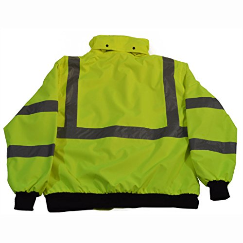 Petra Roc LBJ-C3-XL Waterproof Safety Bomber Jacket High-Vis Lime ANSI Class 3, with Removable Fleece Liner & Roll Away Hood, XL