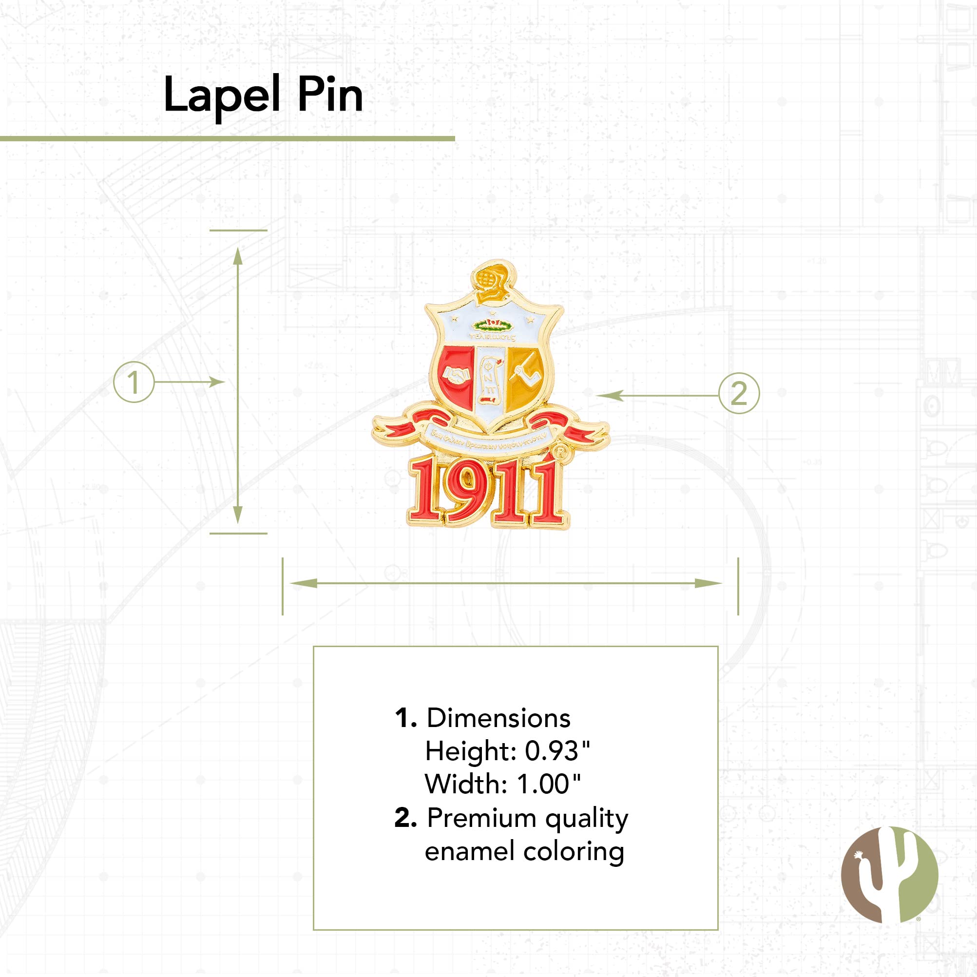 Desert Cactus Kappa Alpha Psi Lapel Pin Enamel Greek Letter Fraternity Formal Wear Blazer Jacket Nupe (Crest Over Year)