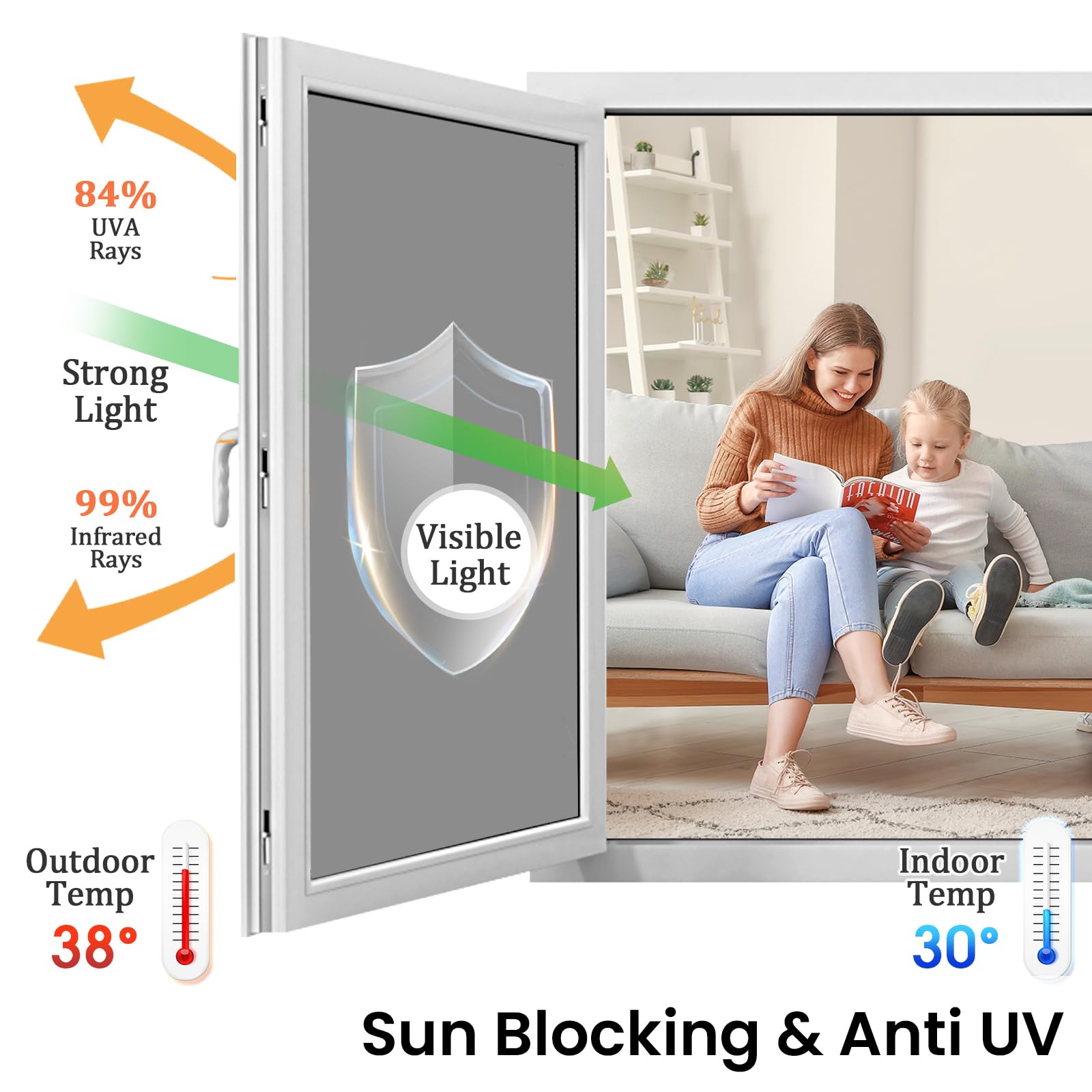 One Way Window Privacy Film, Home Windows Tint Reflective Windows Film See Out Not in Sun Blocking Anti UV Mirror Windows Clings Daytime Privacy Door Window Covering with 3 Tools, 17.5 * 78.7 Inch