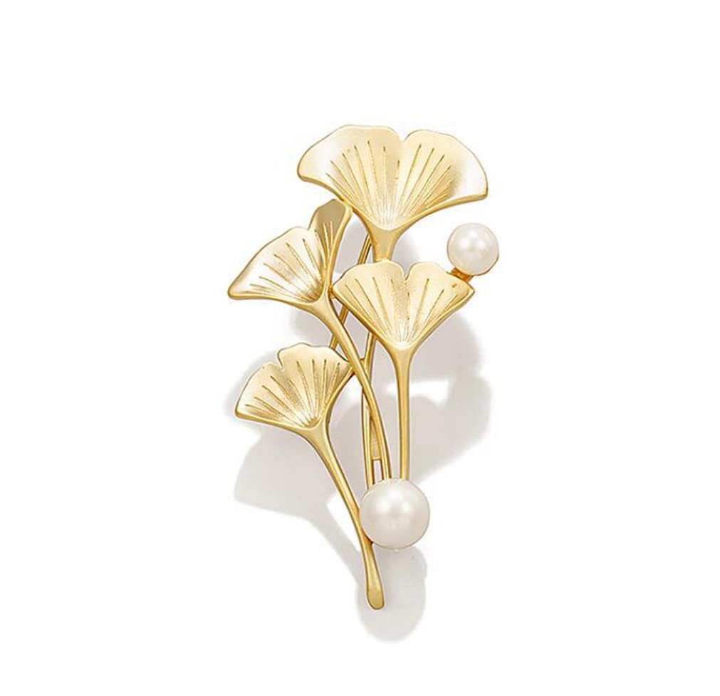 Ginkgo Biloba Pearl Brooch Gold Plant Series Leaf-Shaped Corsage Fashion Ginkgo Biloba Vintage Gold Brooch Creative Pearl Bouquet Corsage Palace Enamel Botanical Brooch Suitable for Wedding Banquet Party
