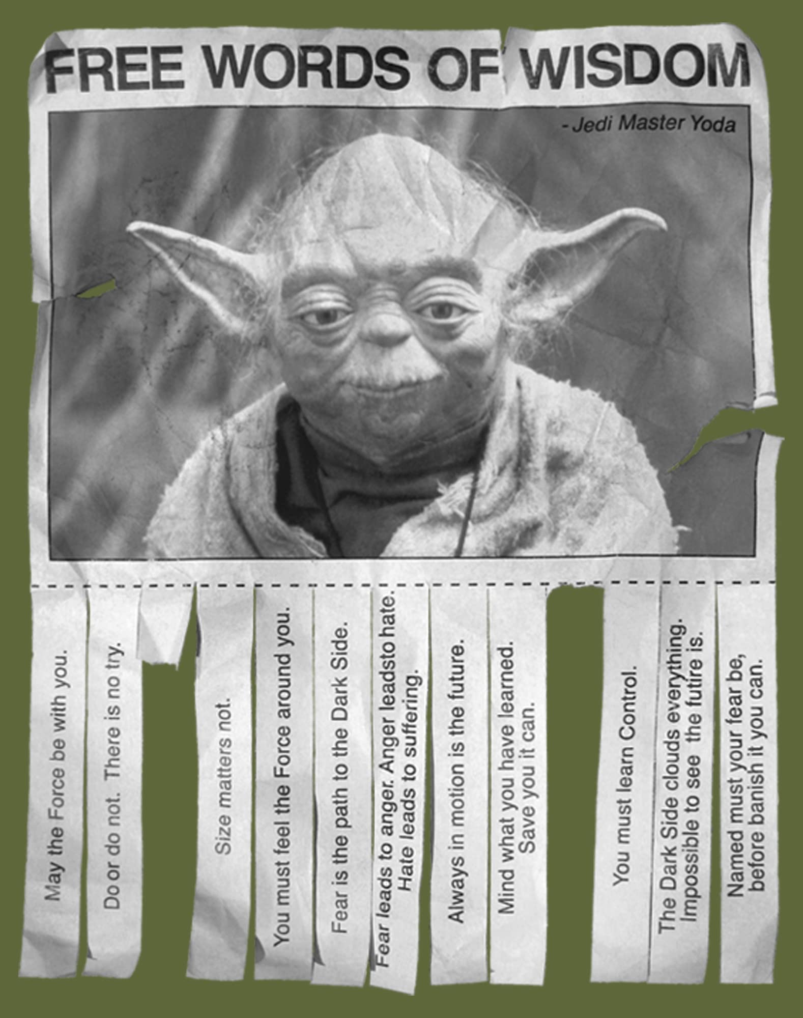 STAR WARS Men's Yoda Words of Wisdom T-Shirt - Military Green - Large