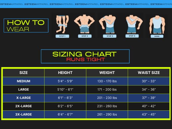 Esteem Apparel Original Men's Chest Compression Shirt to Hide Gynecomastia Slimming Shapewear (Black, Medium)