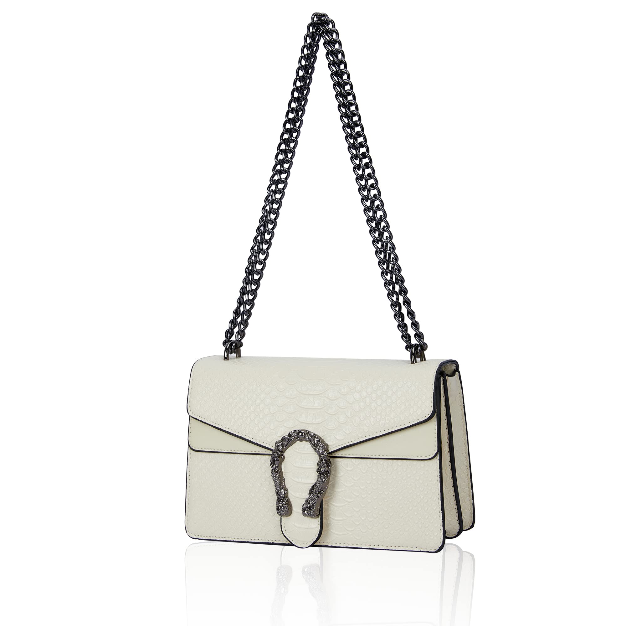 Aiqudou Crossbody Shoulder Square Purse For Women - Fashion Embossed Snake-Print Leather Handbag Metal Chain satchel Tote Bag