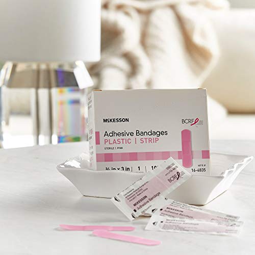 McKesson Adhesive Bandages, Sterile, Fabric Strip, Pink, 3/4 in x 3 in, 100 Count, 1 Pack