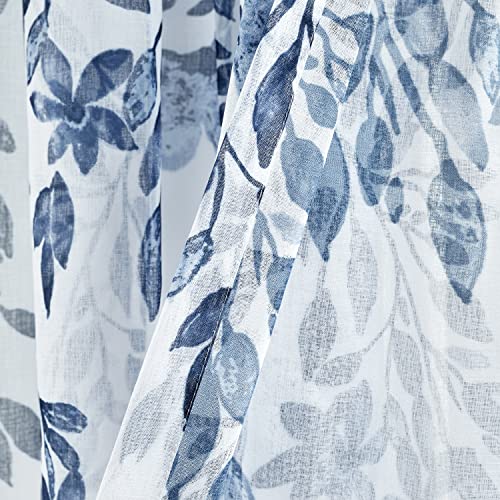 Lush Decor Tanisha Sheer Curtains Room Darkening Floral Vine Print Design Window Panel Set (Pair), Sheer 38" W x 84" L, Navy & White