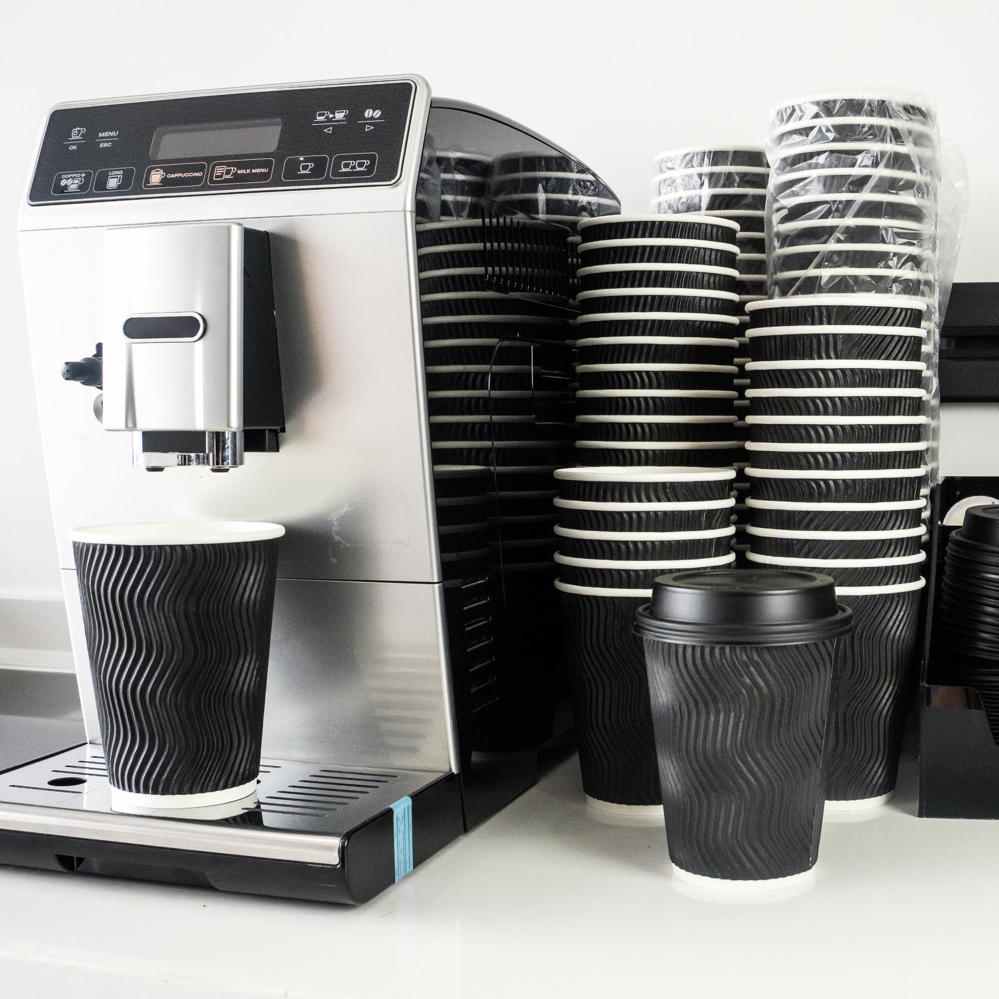 Ginkgo 100 Pack 12 oz Disposable Coffee Cups with Lids, To-Go Paper Coffee Cups Suitable for Hot Coffee, Chocolate and Cocoa, Coffee Bar Accessories - Black