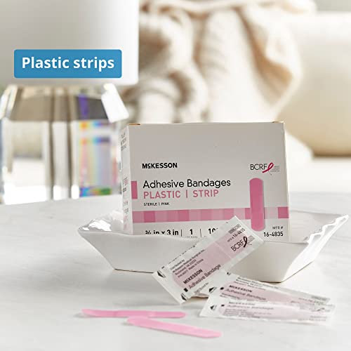 McKesson Adhesive Bandages, Sterile, Fabric Strip, Pink, 3/4 in x 3 in, 100 Count, 1 Pack