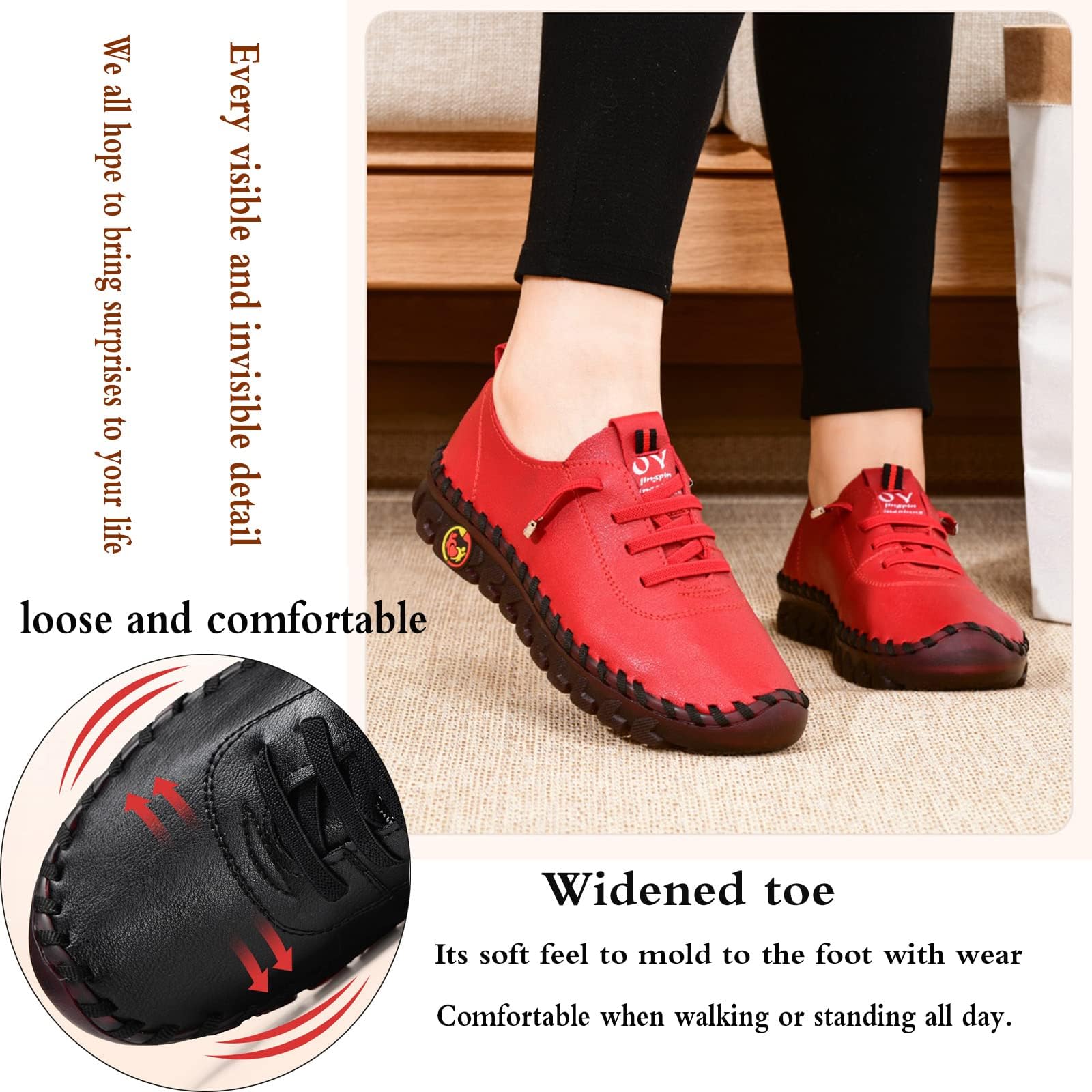CrazySavage Women's Leather Soft Beef Tendon Flat Bottom Loafers Slip-on Handmade Round Toe Non-Slip Breathable Mom Leisure Walk Shoes (White,10,Women,10)