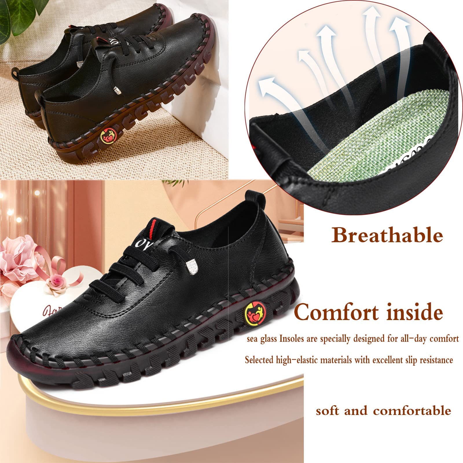 CrazySavage Women's Leather Soft Beef Tendon Flat Bottom Loafers Slip-on Handmade Round Toe Non-Slip Breathable Mom Leisure Walk Shoes (White,10,Women,10)
