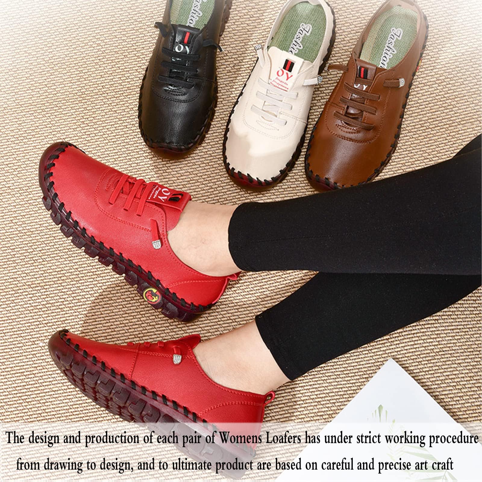 CrazySavage Women's Leather Soft Beef Tendon Flat Bottom Loafers Slip-on Handmade Round Toe Non-Slip Breathable Mom Leisure Walk Shoes (White,10,Women,10)