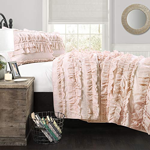 Lush DƩcor Belle 3 Piece Ruffled Quilt - Pink Blush - Full/Queen Quilt Set