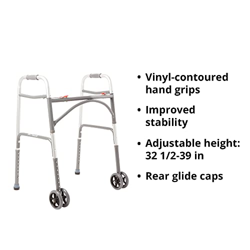 McKesson Folding Walker with 5 in Wheels, Bariatric, Steel, Height Adjustable 32 in to 39 in, Weight Capacity 500 lbs, 1 Count