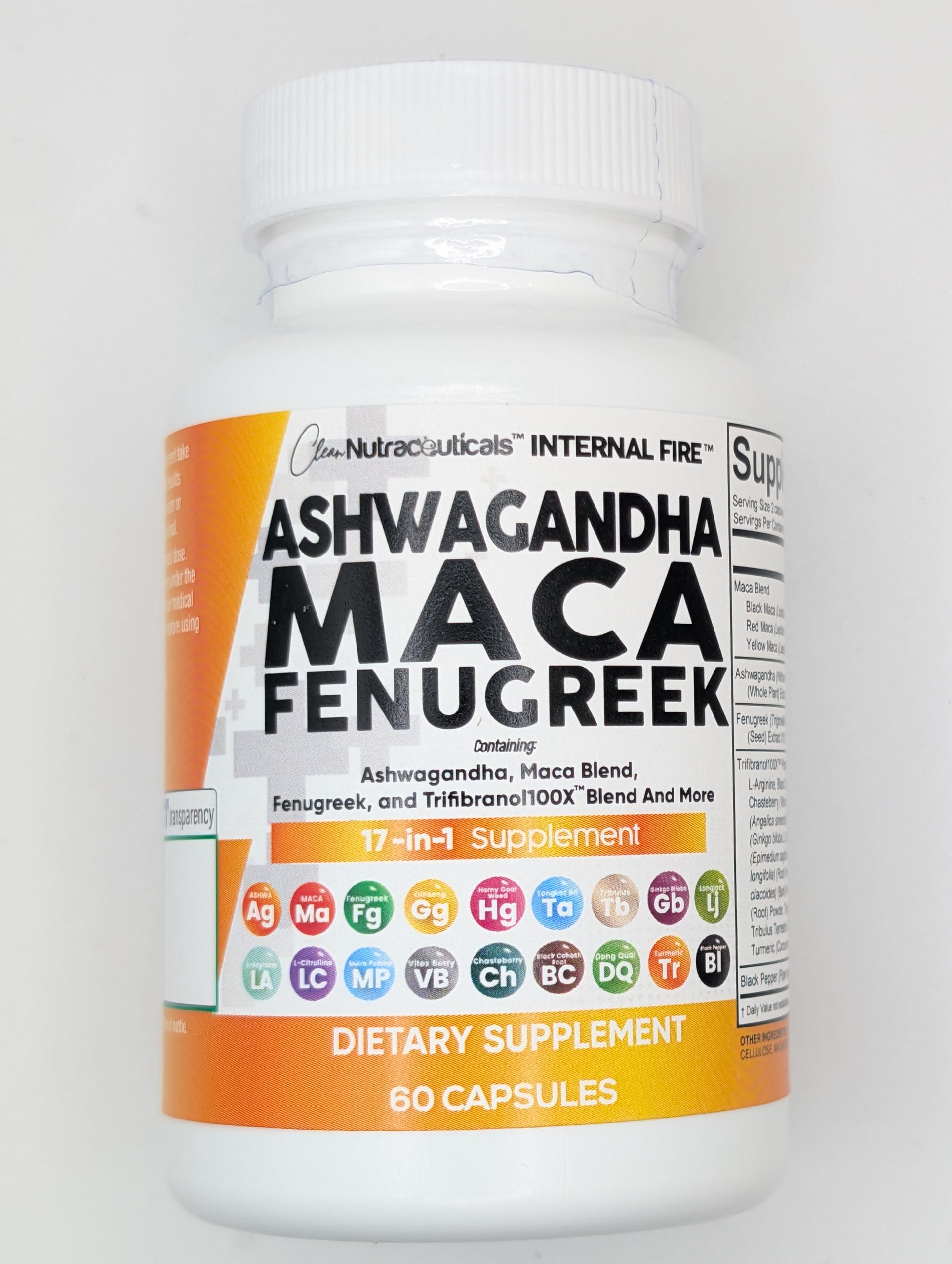 Clean Nutraceuticals Ashwagandha Maca Root Fenugreek Supplement with Tongkat Ali Ginseng - Assists with Stress, Mood & Thyroid - Ashwagandha Capsules Fenugreek Caps - 1 Pack