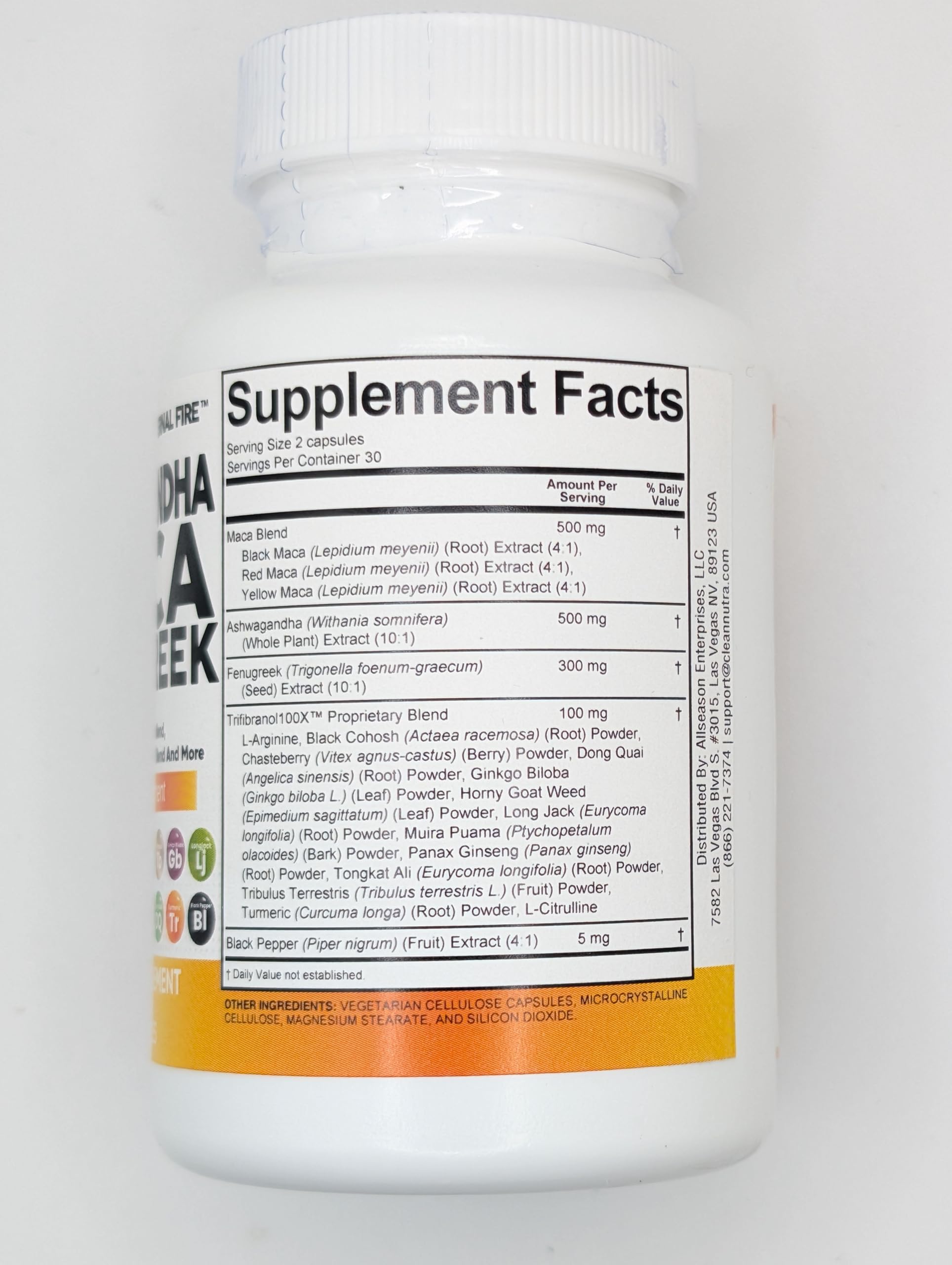Clean Nutraceuticals Ashwagandha Maca Root Fenugreek Supplement with Tongkat Ali Ginseng - Assists with Stress, Mood & Thyroid - Ashwagandha Capsules Fenugreek Caps - 1 Pack