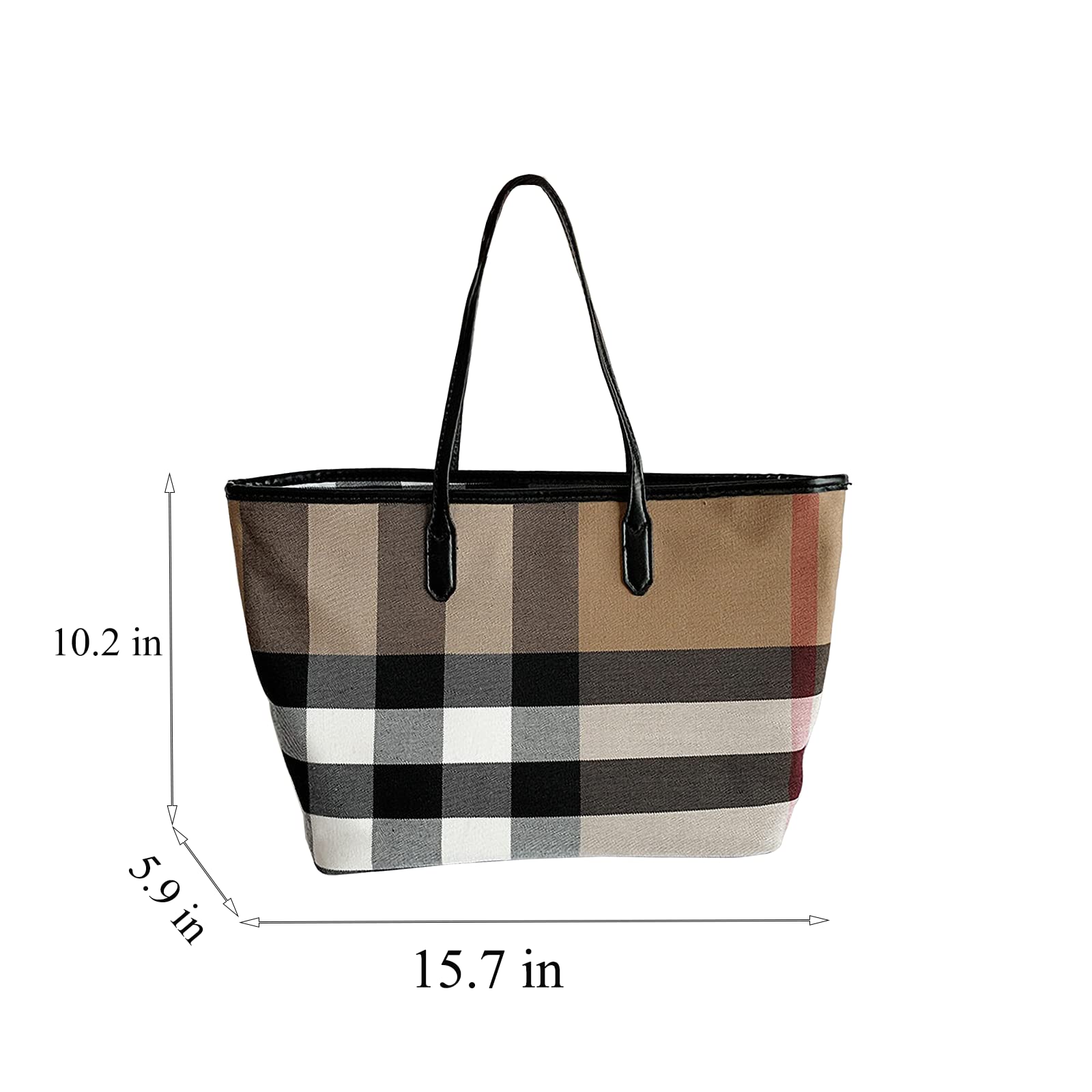 Waiyqju Plaid Canvas Women's Tote Aag Large Capacity Fashion Spacious Satchel Leisure Beach Bag (black)