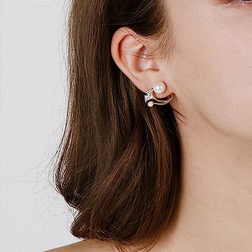 Aonklot Pearl Earring, Metal Pearl Stud, Crystal Drop for Women, Wedding Party Prom Jewelry Gifts