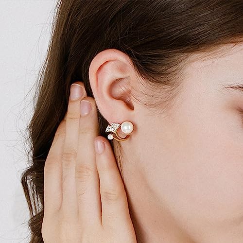 Aonklot Pearl Earring, Metal Pearl Stud, Crystal Drop for Women, Wedding Party Prom Jewelry Gifts