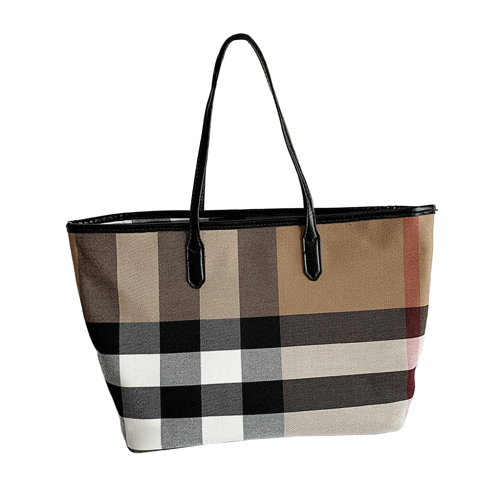 Waiyqju Plaid Canvas Women's Tote Aag Large Capacity Fashion Spacious Satchel Leisure Beach Bag (black)