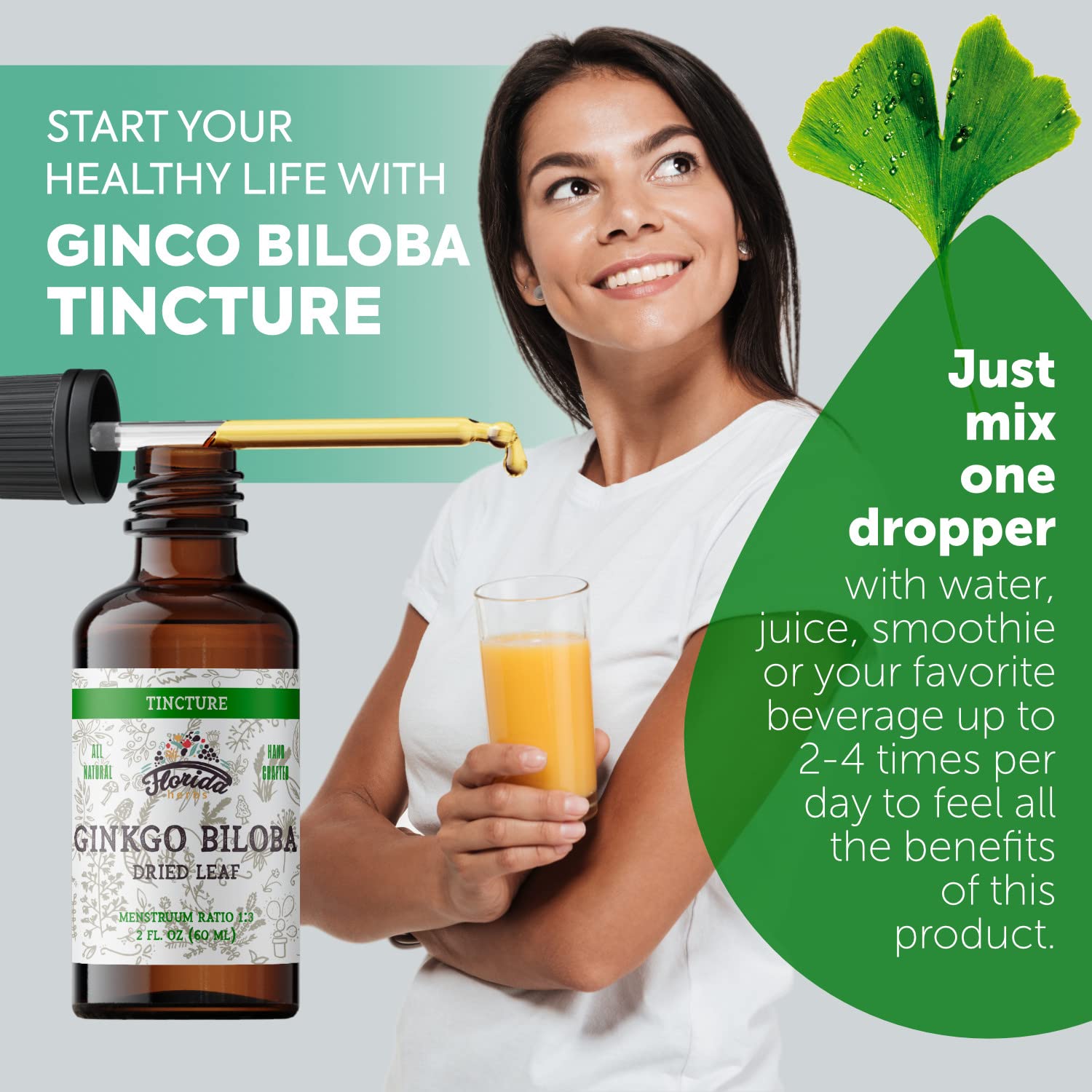 Ginkgo Biloba Tincture Organic Ginkgo Biloba Extract (Ginkgo Biloba) Dried Leaf Herbal Supplement 2 oz