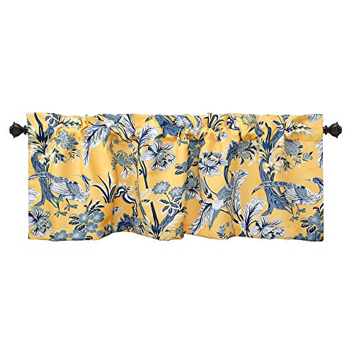 Lush Decor Dolores Valance Bird Floral Print Single Curtain, 18" x 52", Yellow