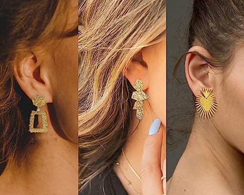 CASDAN 12 Pairs Gold Geometric Earrings Exaggerated Statement Earrings for Women Punk Stylish Sectored Twisted Ginkgo Leaf Earrings Jewerly Gift
