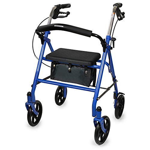 McKesson Rollator Walker with Seat and Wheels, Steel, 300 lbs Weight Capacity, Blue, 1 Count