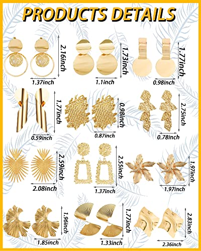 CASDAN 12 Pairs Gold Geometric Earrings Exaggerated Statement Earrings for Women Punk Stylish Sectored Twisted Ginkgo Leaf Earrings Jewerly Gift