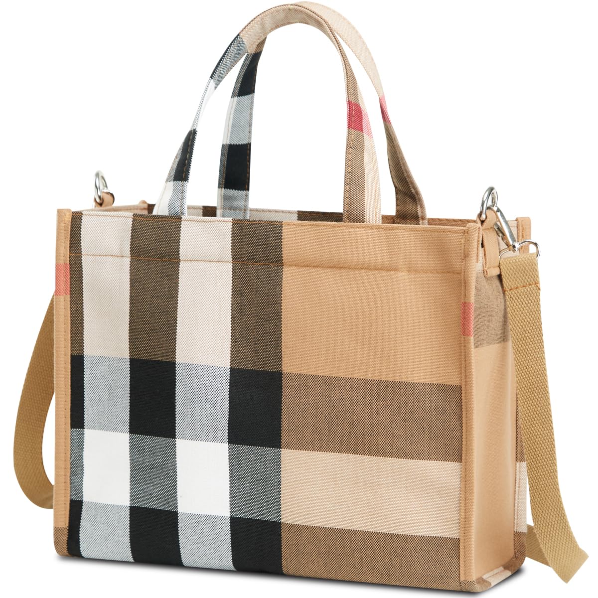 Canvas Tote Bag for Women,Zipper Crossbody Handheld Bag Travel Tote Handbag Shoulder Bag with Purse Satchel Bag (Brown)