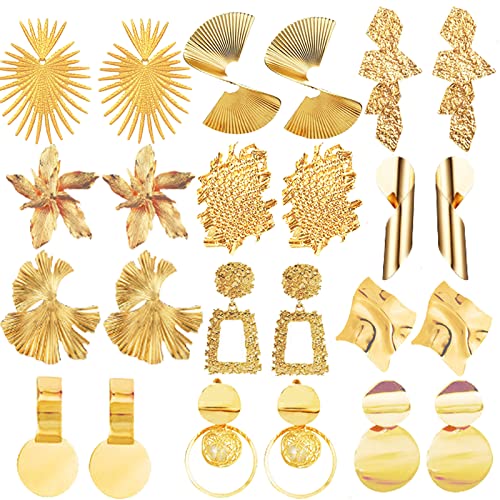 CASDAN 12 Pairs Gold Geometric Earrings Exaggerated Statement Earrings for Women Punk Stylish Sectored Twisted Ginkgo Leaf Earrings Jewerly Gift