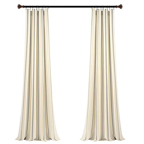 Lush Decor Farmhouse Stripe Yarn Dyed Cotton Window Curtain Panels Yellow/Gray 42X84 Set