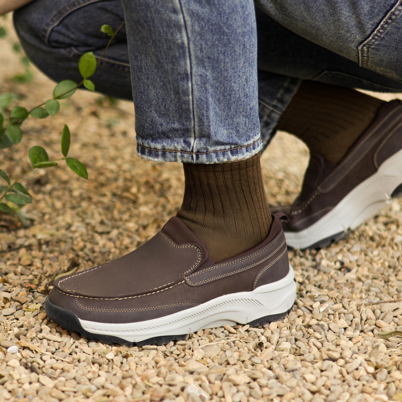 Mens Slip on Shoes, Casual Walking Loafers with Arch Support, Orthopedic Slip in Sneakers Lightweight Non Slip Taupe
