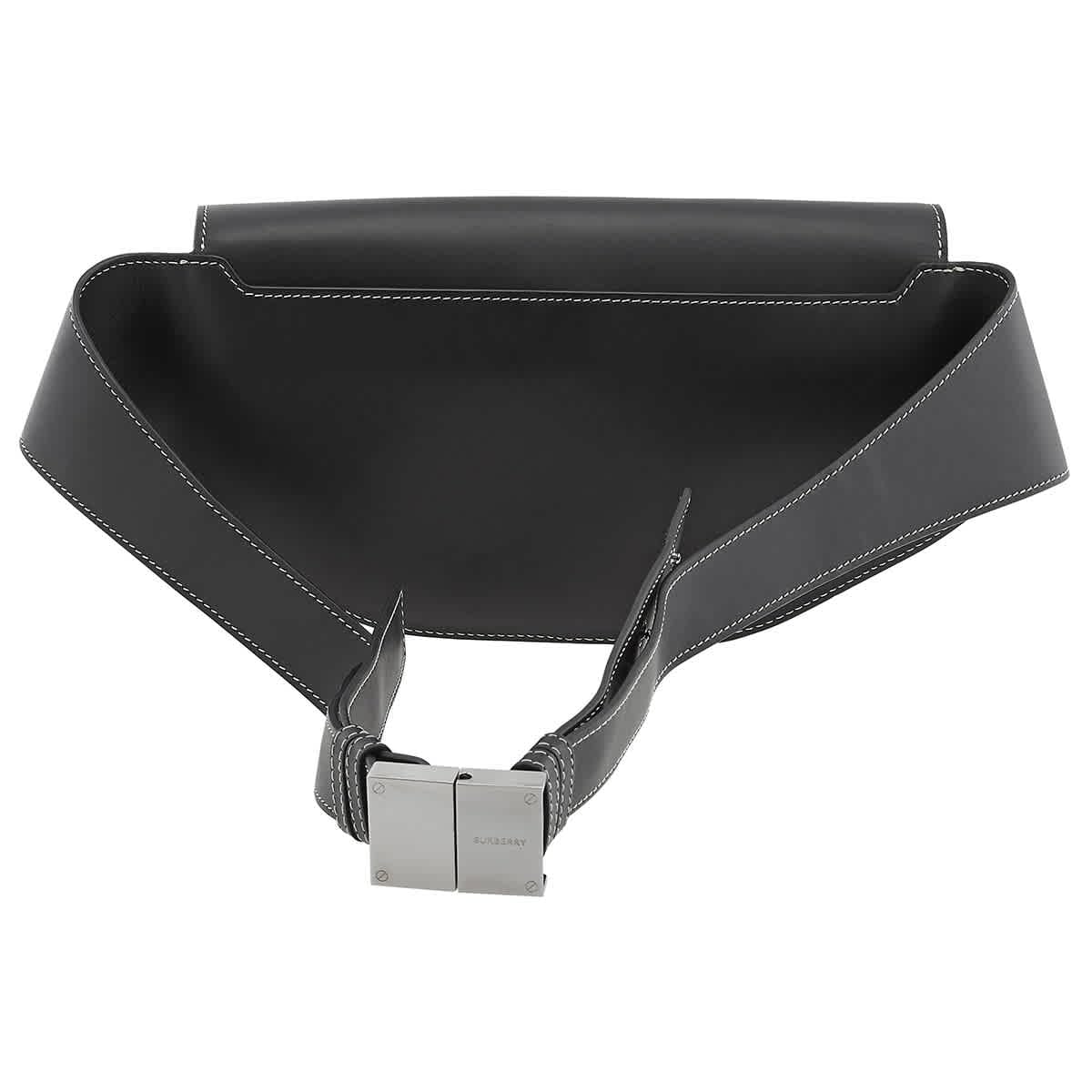 Burberry Men's Black Small Topstitched Leather Olympia Bum Bag
