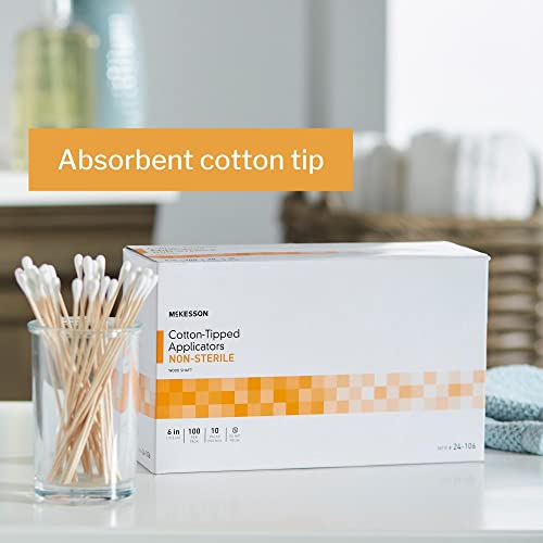 McKesson Cotton-Tipped Applicator Swabstick, Non-Sterile, Wood Shaft, 6 in, 100 Count, 10 Packs, 1000 Total