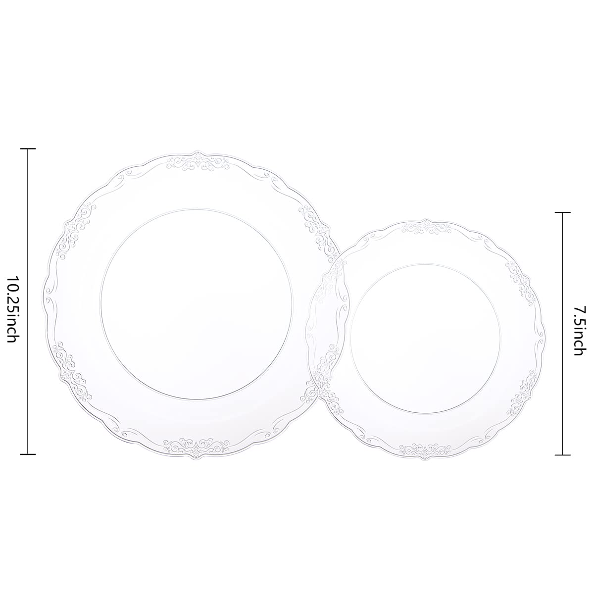 U-QE 100 Pieces Clear Plastic Plates - Clear Disposable Plates - Premium Hard Clear Plates for Party, Holiday and Party Use Including 50 Dinner Plates 10.25 '' & 50 Dessert Plates 7.5 ''