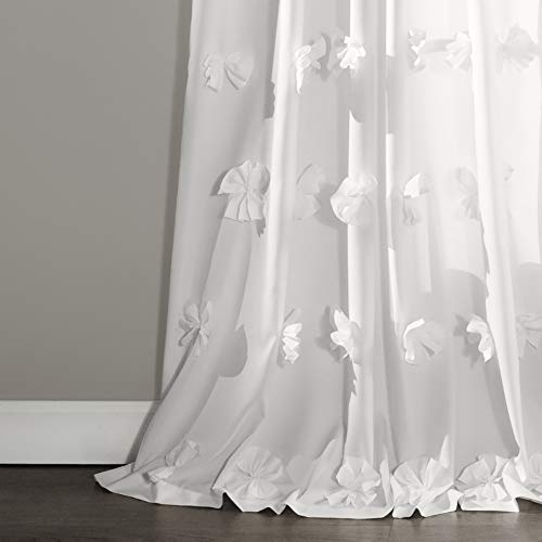 Lush Decor Riley Window Curtain Sheer Ruffled Textured Bow Window Panel for Living, Dining Room, Bedroom (Single), 54"W x 84"L, White