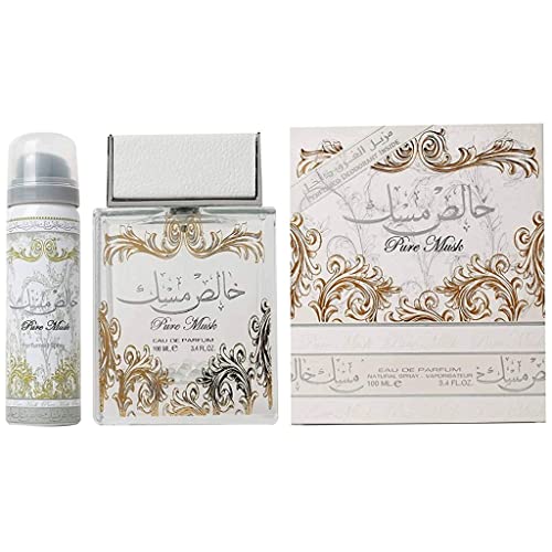 Lattafa Pure Musk 2 Piece Set for Unisex (3.4 Ounce Eau de Parfum Spray + 1.7 Ounce Perfumed Body Spray)