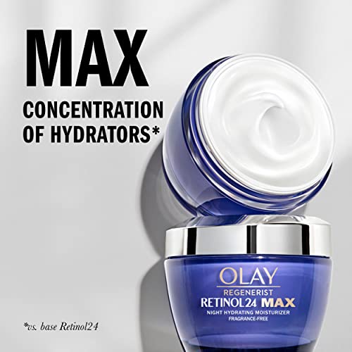 Olay Regenerist Retinol 24 Max Moisturizer, Retinol 24 Max Hydrating Night Face Cream, Fragrance-Free Non Greasy Feeling 1.7 oz, Includes Olay Whip Travel Size for Dry Skin