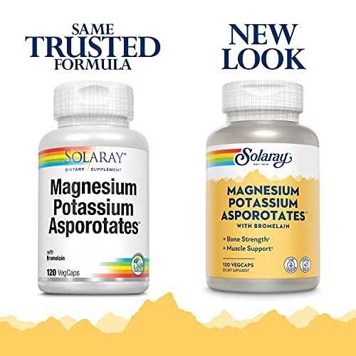 Solaray Magnesium and Potassium Asporotates w/ Bromelain | Healthy Electrolyte, Muscle, Heart & Cellular Support | 60 Servings | 120 VegCaps
