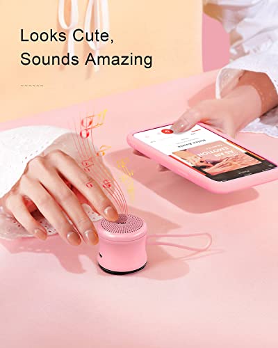EWA A119 Mini Bluetooth Speaker with Lanyard, Small Speaker with Bass Radiator, IPX7 Waterproof, Tiny but Powerful, Cute Metal Wireless Portable Speaker (Rose-Gold)