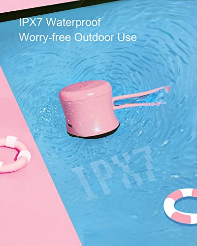 EWA A119 Mini Bluetooth Speaker with Lanyard, Small Speaker with Bass Radiator, IPX7 Waterproof, Tiny but Powerful, Cute Metal Wireless Portable Speaker (Rose-Gold)