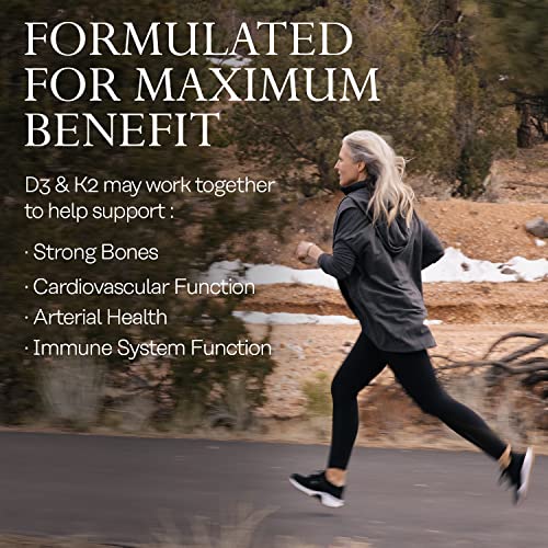 SOLARAY Vitamin D-3 + K-2, Calcium Absorption, Bone Strength, Cardiovascular & Immune Function Support (120 Count (Pack of 1))