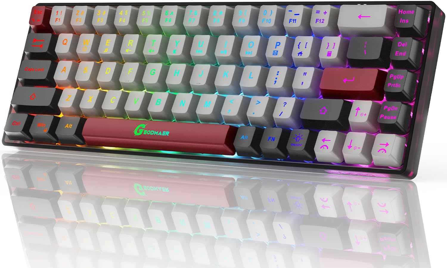 GEODMAER GM68 65% Wireless Gaming Keyboard, Rechargeable RGB Backlit Gaming Keyboard with 14 Backlit Modes, 68 Keys Ultra-Compact Anti-ghosting Keyboard for PC Laptop