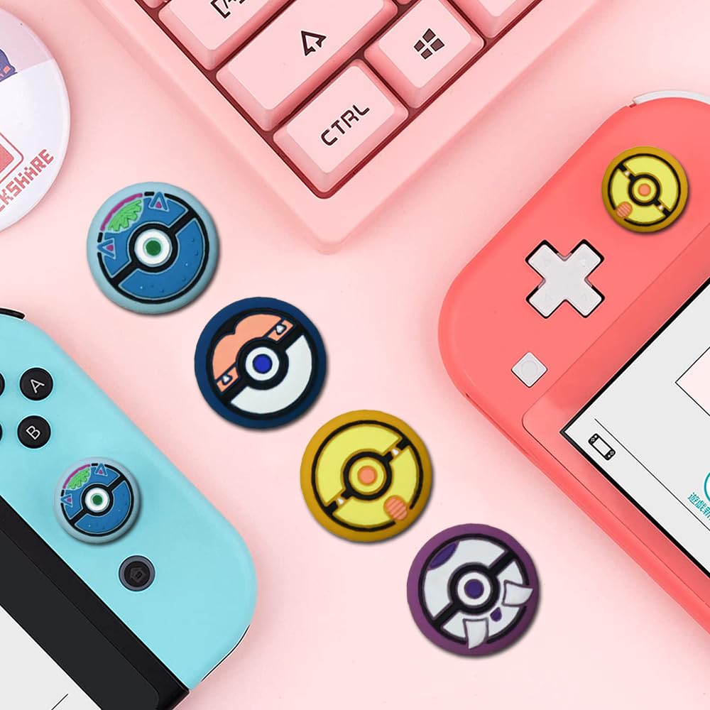 PERFECTSIGHT Switch Thumb Grips Caps, Cute Joystick Cap for Nintendo Switch/Switch Lite/Switch OLED, 4 Pcs Thumbstick Analog Stick Button Cover for NS Joycon Controller Accessories, 4 Color Ball C
