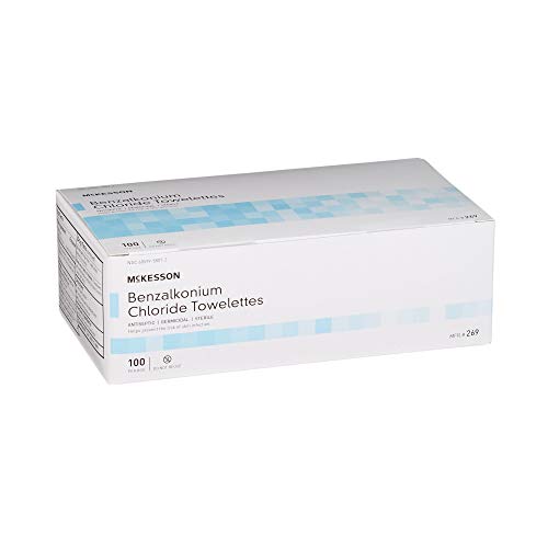 McKesson Benzalkonium Chloride Towelettes, Antiseptic Cleansing, Individual Packet, 100 Wipes, 10 Packs, 1000 Total