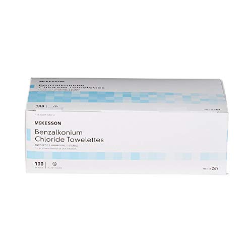 McKesson Benzalkonium Chloride Towelettes, Antiseptic Cleansing, Individual Packet, 100 Wipes, 10 Packs, 1000 Total