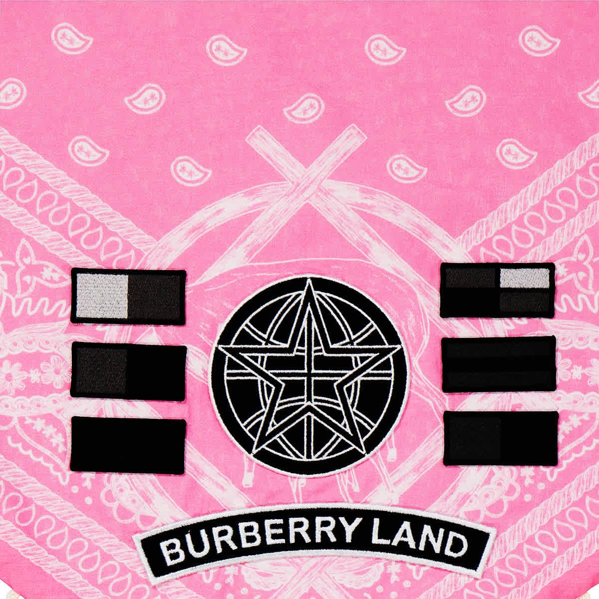 BURBERRY Candy Pink Badge Applique Tassel Cotton Bandana Scarf