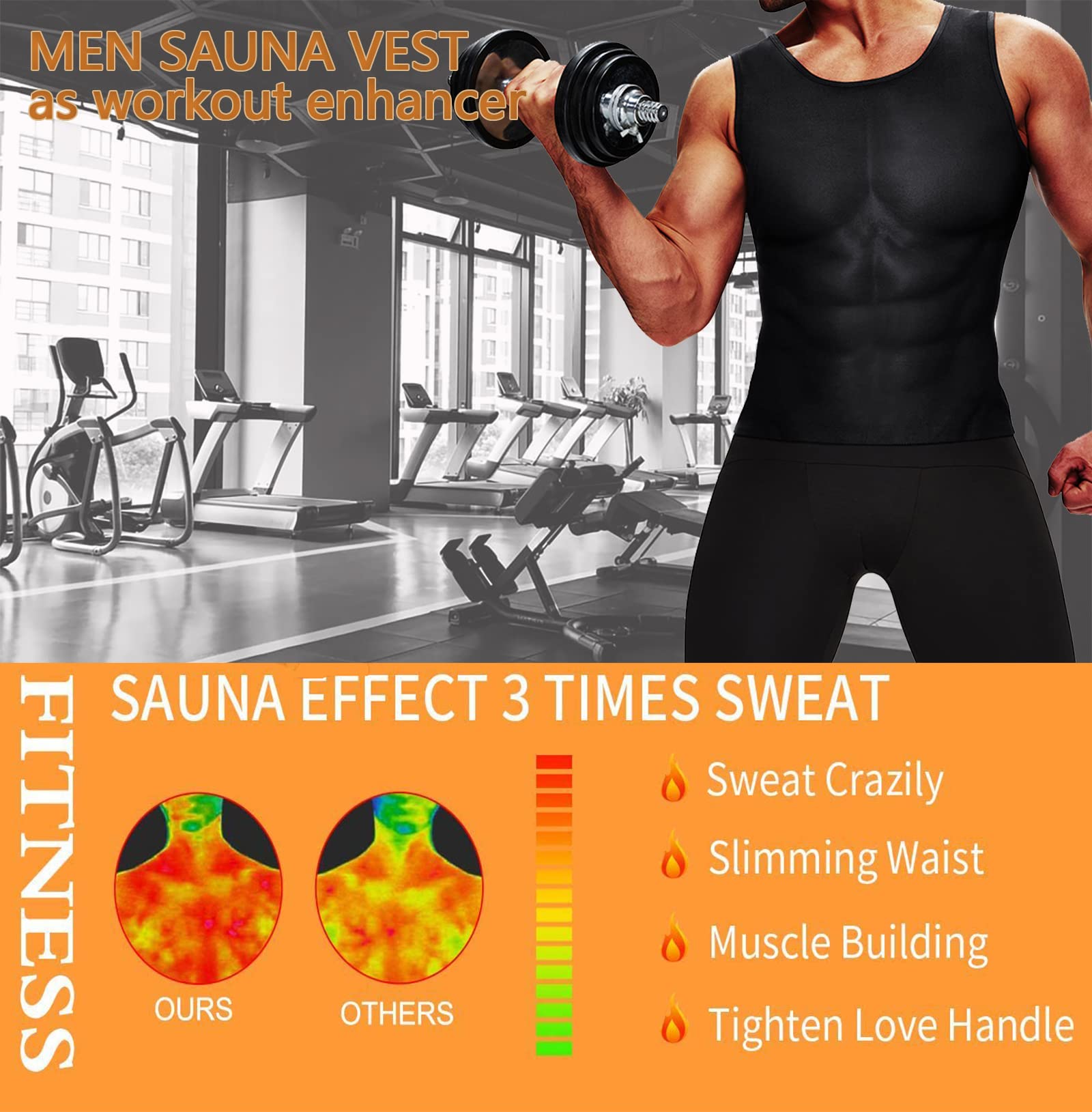 BODYSUNER Sauna Vest Sweat Workout Tank Top Waist Trainer for Men Compression Workout Enhancing Vest Blue,S/M