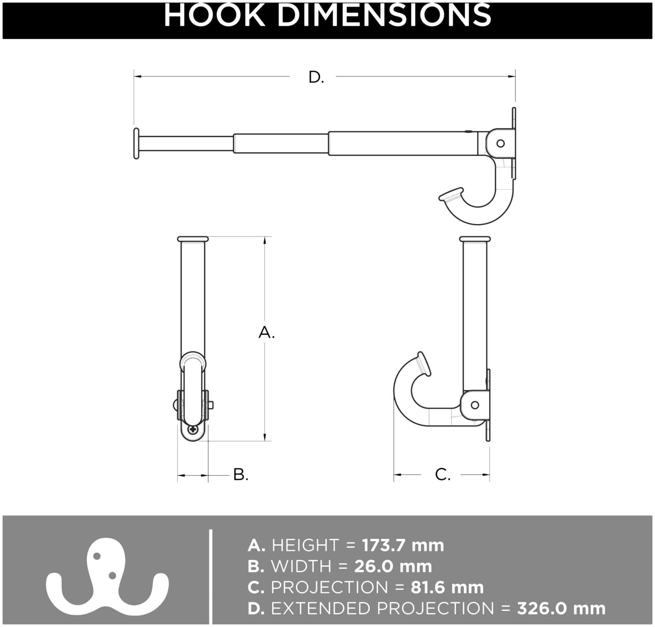 Franklin Brass Extend-a-Hook Oval (1-Pack) Expandable Single Wall Hook Pure White Foldable 2-12' Adjustable Length Hanger for Clothes, Bags, Towels, Purses, Mounted Organization B45618M-PW-R