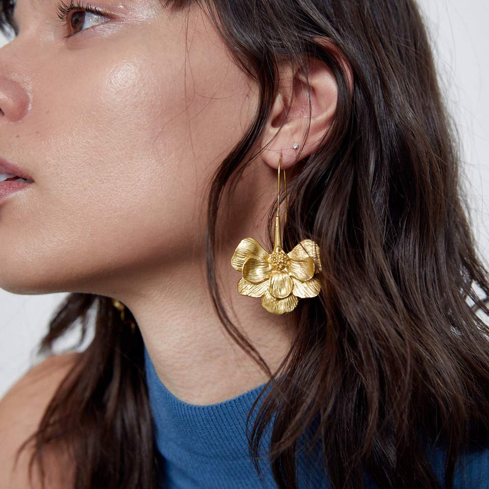 LM.aoruiz Ginkgo Leaf Earrings - 14K Gold Plated Flower Earrings for Women - Vintage Big Earrings Hypoallergenic - Irregular Shape Dangle Earrings Gift - statement Earrings